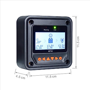 EPEVER MT50 Remote Meter for MPPT Solar Charge Controller 10/20/30/40A,50/60/80/100A LCD Display Monitoring Setting Datas of Solar Panel Battery Regulator System (MT50)