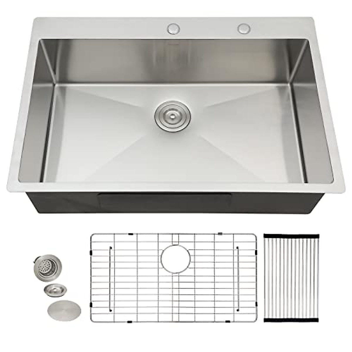 33 Kitchen Sink Drop In - Fulorni 33"x22" Kitchen Sink Drop In Topmount 16 Gauge Stainless Steel Single Bowl Above Counter Kitchen Sink Basin