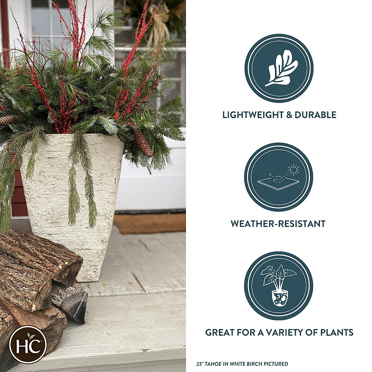 The HC Companies 16 Inch Tall Tahoe Square Planter - Premium Decorative Planter Made from Crushed Stone Resin for Indoor Outdoor Use, Slate