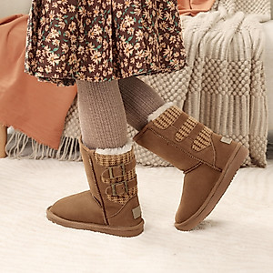 DREAM PAIRS Girls Boys Winter Boots Faux Fur Lined Mid Calf Kids Snow Tall Shoes for Little Kid/Big Kid,Size 13 Little Kid,Chesnut,Sweaty-Buckle-K