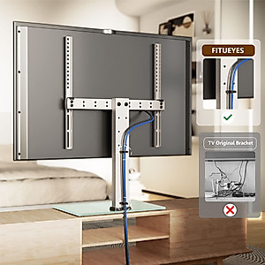 FITUEYES Universal TV Stand White for 27-55 Inch TV - Table Top TV Stand Mount with Glass Base, Pedestal TV Mount Stand for Bedroom, Living Room, Height Adjustable, Holds 88lbs