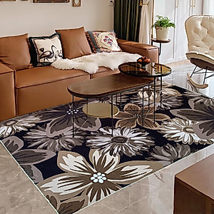 USTIDE Washable Area Rug 5' x 7' Floral Rug Area Rugs Non-Slip Flower Rug Indoor Floor Mat Low Pile Large Rugs for Living Room, Bedroom, Farmhouse, Dining Room, Kids Playroom