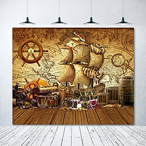 Pirate Backdrop Nautical Treasure Hunt Map Pirate Themed Photography Background Adventure Places Kids Boys Birthday Party Decorations Banner Photo Studio Booth Props 10x8ft
