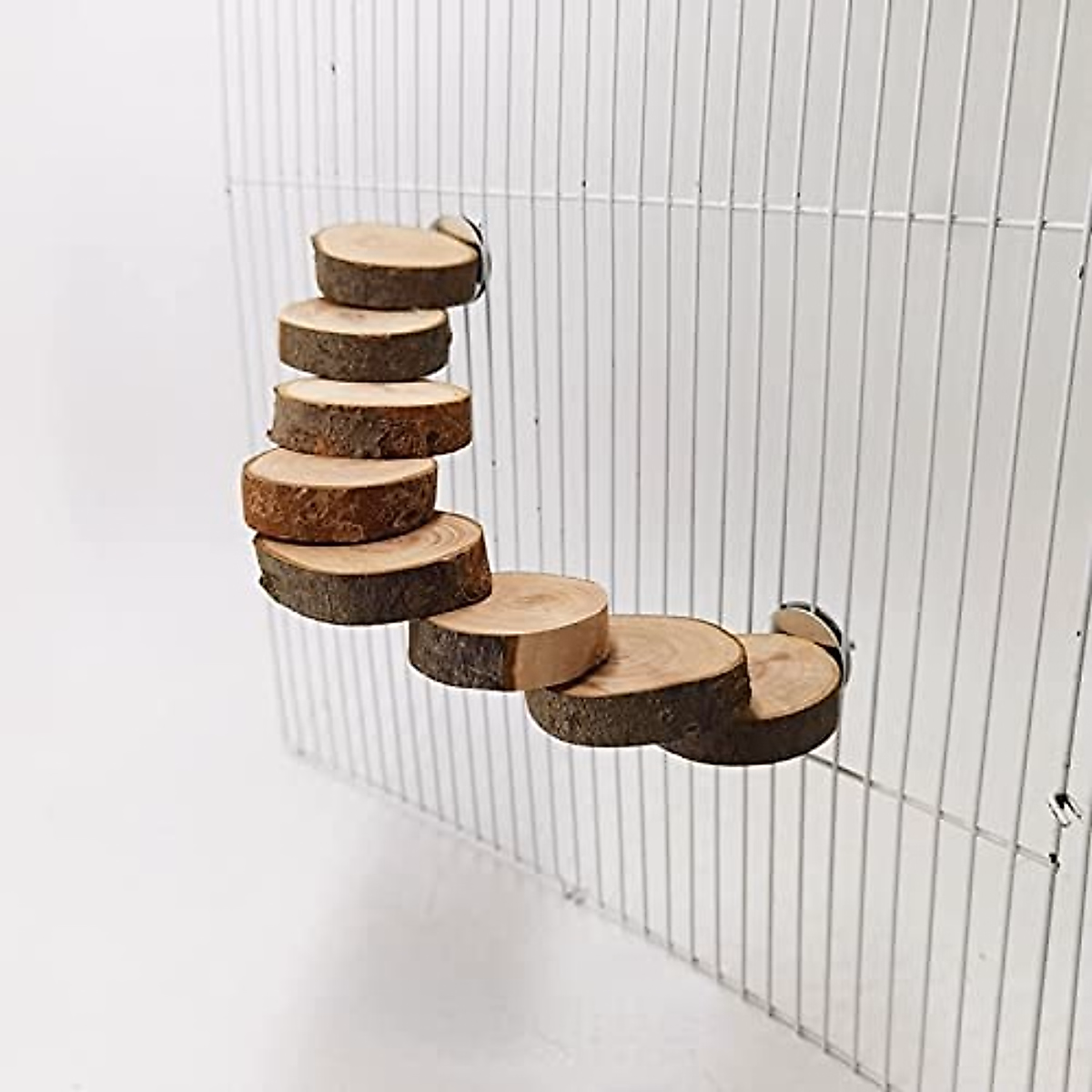 Bird Platform Perch Playground for Budgie Parakeet, Cage Natural Wood Play Stand Parrot Flat Perches for Large Birds, Birdcage Ladder Climbing Toy 8 Step