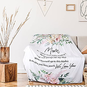 Mom Gifts from Daughter, Mothers Gift Blanket, Mom Birthday Gifts from Daughter, 60" X 50" Pink Soft Flower Blanket for Mom, I Love You Mom Blanket from Son