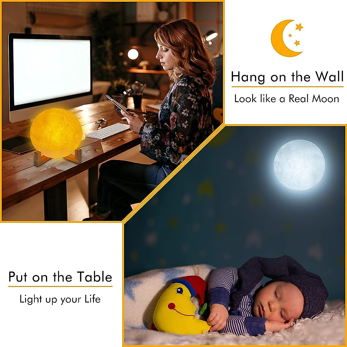 LOGROTATE Moon Lamp, Wall-Mounted Kids Night Light, 2021 Upgraded 5.96 Inch 18 Colors Sliding/Remote Control Moon Light with Unique Stand, Timing, USB Rechargeable, Wall Light Moon Decor, Best Gift