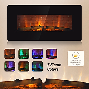 YUSING 36 inch Freestanding Electric Fireplace, Wall Mounted and Freestanding Fireplace Heater, 7 Flame Colors, Adjustable Temperature and Timer, 1500W Control by Touch Panel & Remote
