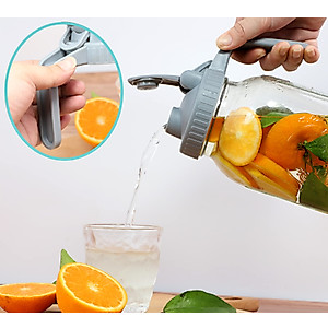 Mason Jar Pitcher With Pour Spout Lids & Handle 32 Oz Glass Wide Mouth Breastmilk Pitcher With Flip Cap For Fridge Iced Tea, Sun Tea, Juice, Coffee Lemonade Fruit Drinks Airtight And Leak Proof