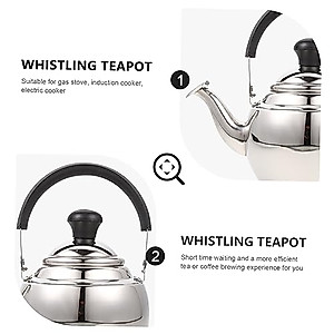 GRADENEVE Stainless Steel Kettle Whistling Coffee Pot Whistling+kettle+with+removable+spout Steel Gas Tea Kettle Whistling Coffee Kettle Boiling Teapot Espresso Machines Teapot for Silver