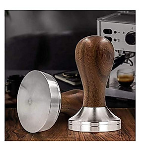 OYSTERBOY 53mm Premium Quality Solid Wood Handle Coffee Tamper Barista Espresso Coffee Powder Bean Tamper Press Hammer Food Grade Stainless Steel Flat Base