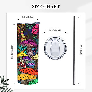 Mount Hour Cartoon Mushroom Stainless Steel Insulated Tumbler 20 OZ, Colorful Forest Coffee Mug Cup with Splash-Proof Lid and Straw for Car Home Office Outdoor Travel
