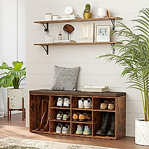 DINZI LVJ Long Wall Shelves, 47.3Inch Wall Mounted Shelves Set of 2, Extra Large Wall Storage Ledges with Sturdy Metal Brackets for Living Room, Bathroom, Bedroom, Kitchen, Rustic Brown