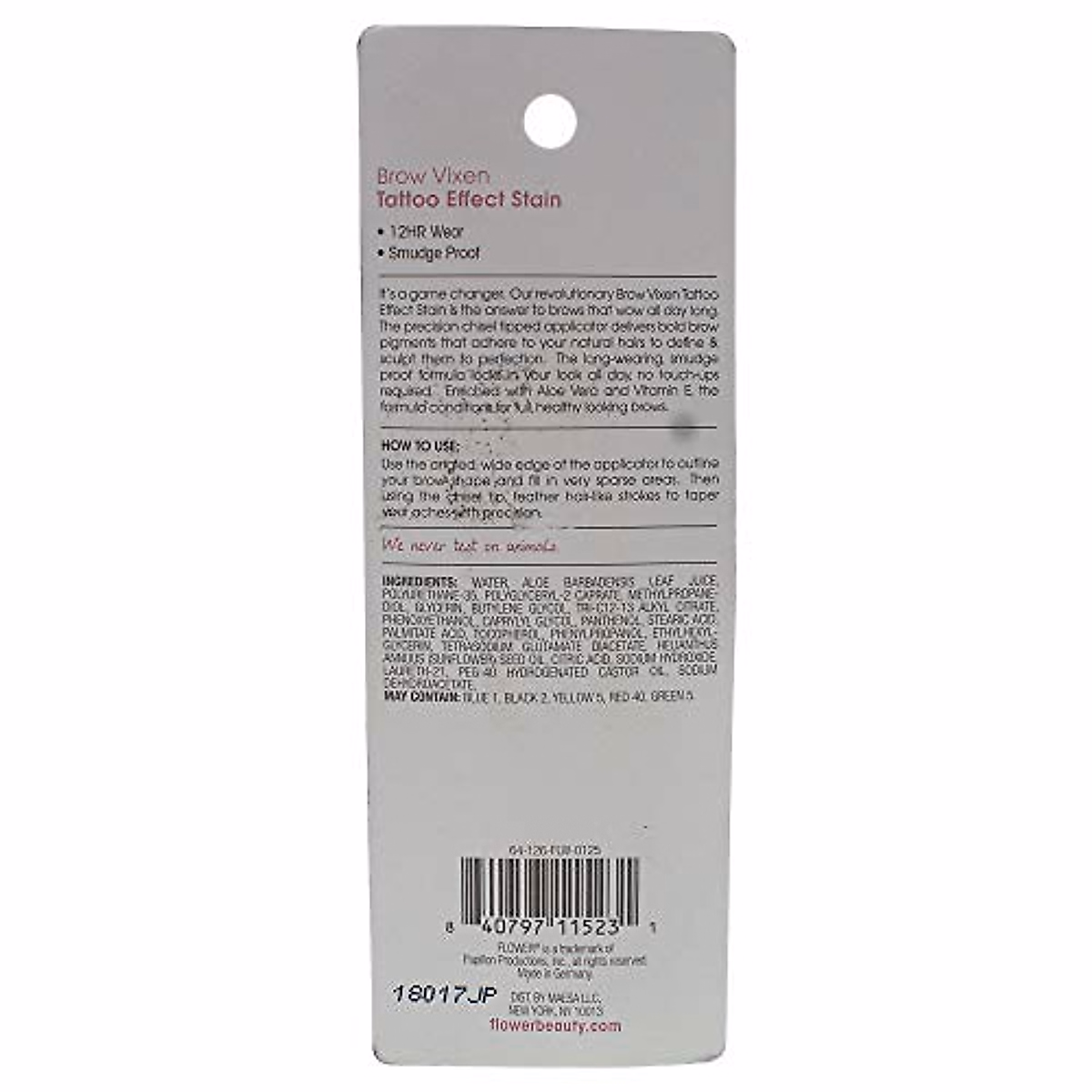 Flower Beauty Brow Vixen Tattoo Effect Stain - Smudge Proof, 12 Hr Wear Eyebrow Makeup with Chisel Tipped Applicator, Contains Aloe Vera & Vitamin E (Blonde)