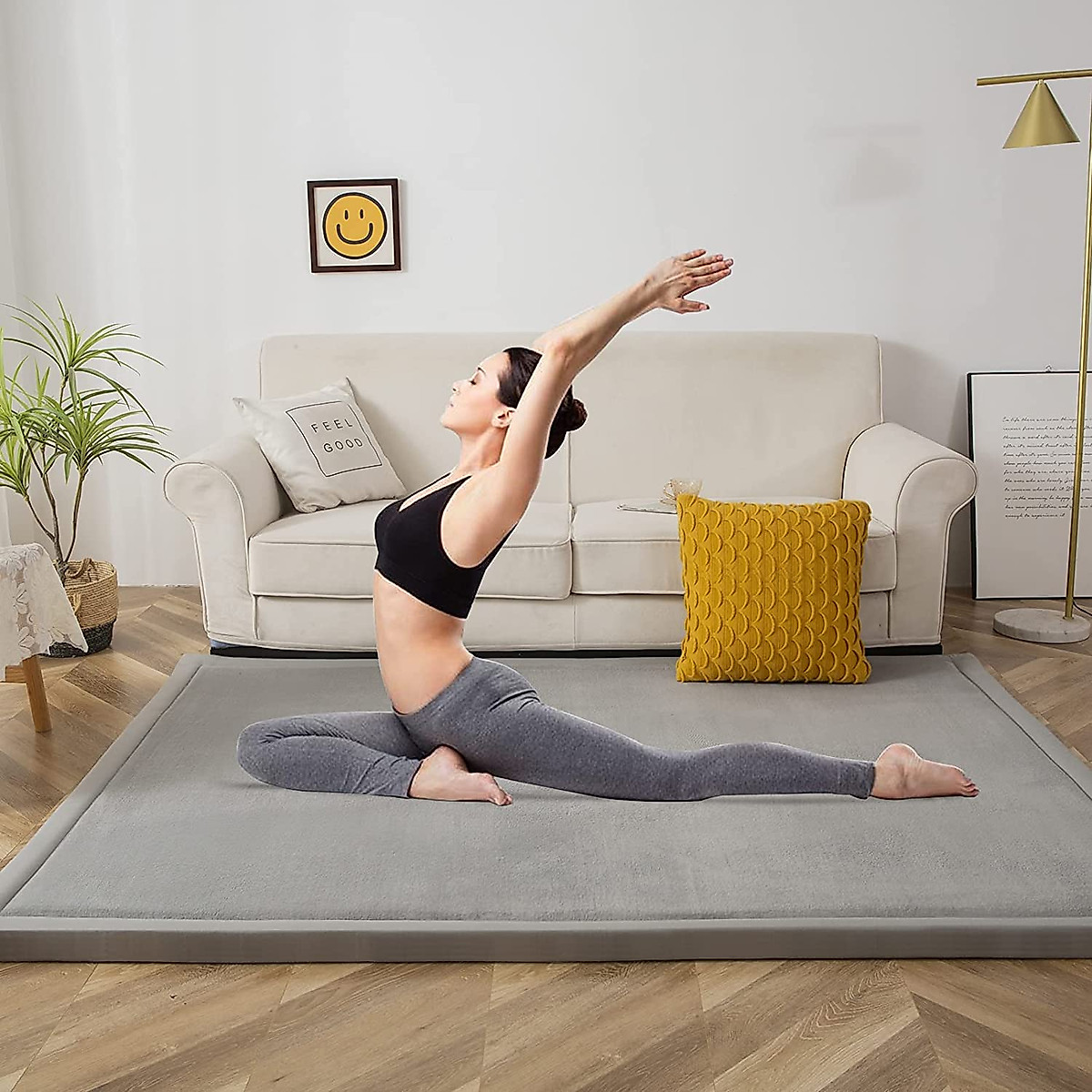 MAXYOYO Baby Play Mat, 1.2" Thick Memory Foam Soft Padded Carpet with Non-Slip Backing, 5x7 ft Japanese Tatami Rug Living Room for Kids, Toddler, Children, Nusery(Grey)