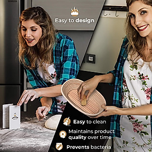 Banneton Bread Proofing Basket By Caesar Bread, 10 Inch Oval Sourdough Brotform For Rising Dough Set, Include Cloth Liner, Scraper, Bread Lame, Brush & Recipe Book For Beginners & Professional Bakers