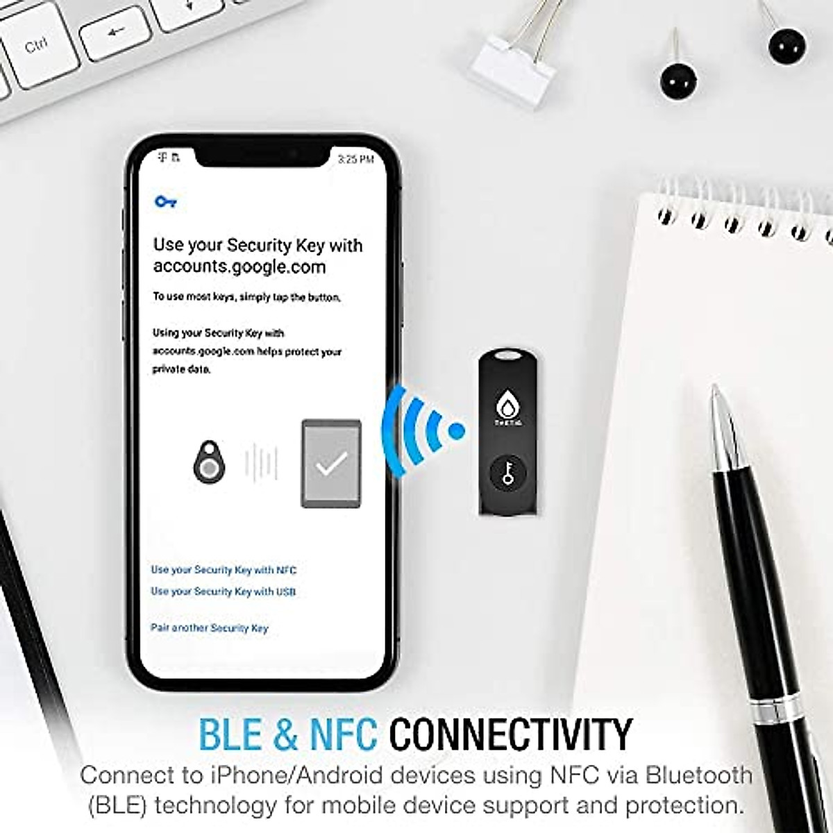 Thetis Security Key - U2F and FIDO2, USB A, Two Factor Authenticator with Bluetooth, Multi-Layered Authentication Protection HOTP U2F Compatible Windows, MacOS, Gmail, Linux - Black
