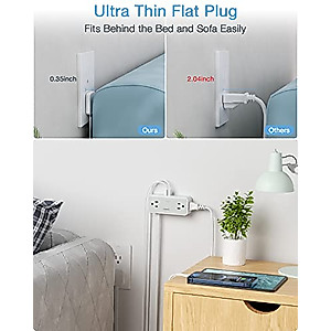 Ultra Thin Flat Extension Cord, TESSAN Surge Protector Flat Plug Power Strip 4 Wide Spaced AC Outlets 3 USB, 900 Joules 5FT Extension Cord for Home Office Dorm