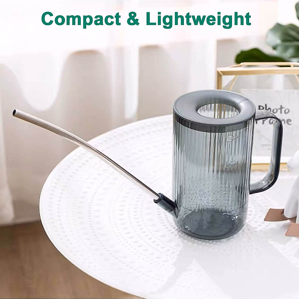 Long Spout Watering Can Indoor, Small Watering Cans for House Plants, Flowers, Succulents, 34oz (Grey)