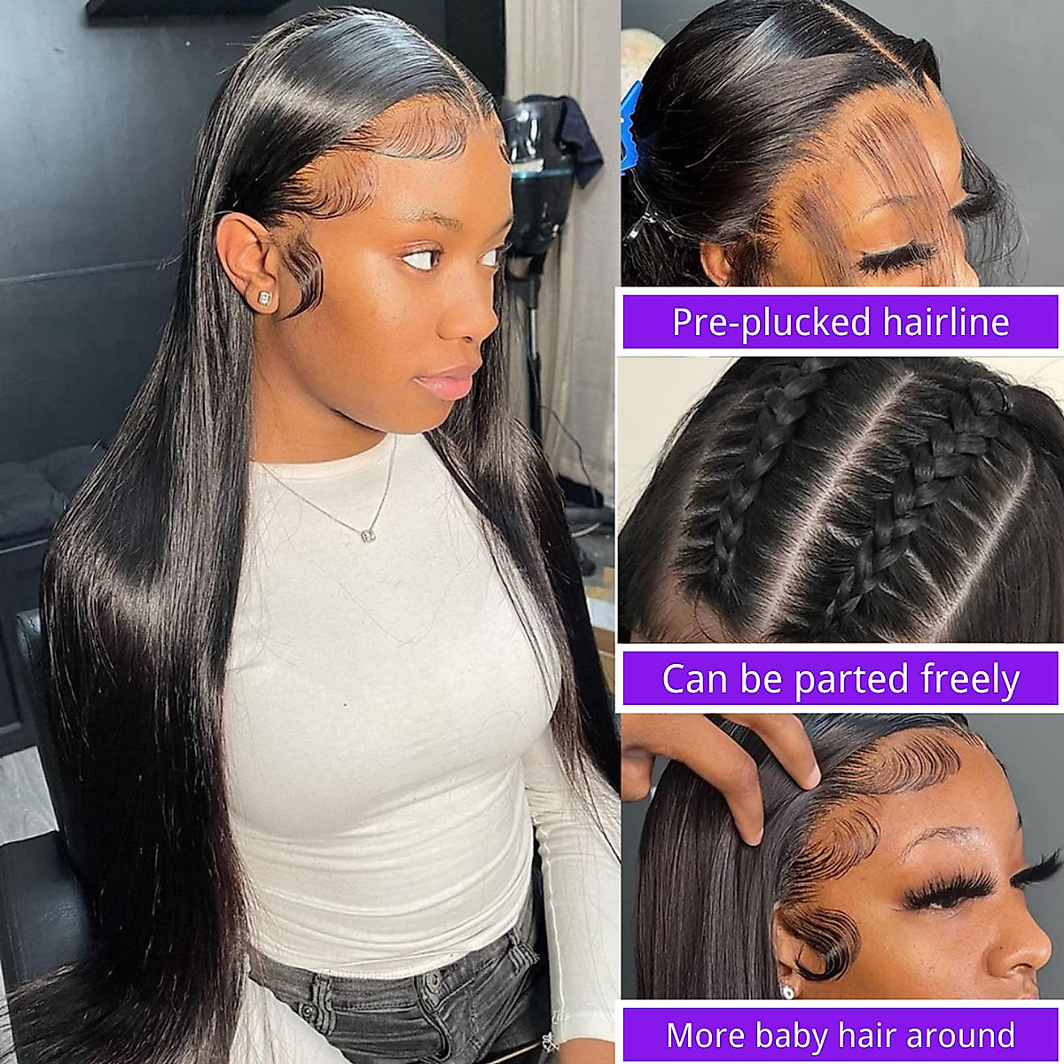 Straight Lace Front Wigs Human Hair 180% Density 13x4 HD Lace Front Wigs for Black Women 26inch Pre Plucked with Baby Hair Transparent Glueless Brazilian Straight Lace Frontal Wigs Natural HairLine