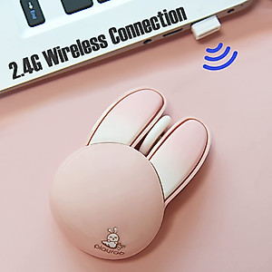 Lomiluskr Cute Bunny Wireless Mouse, Lightweight Soundless Mouse, 2.4G Wireless Mice, Candy Colors, Kawaii Rabbit Mouse for Girls and Kids (Pink Bunny)