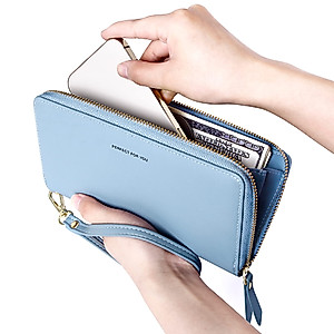 VOCUS Womens Wallet RFID Blocking Zip Around Wallet PU Leather Large Travel Long Purse Credit Card Holder with Wristlet