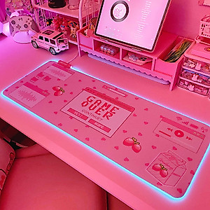 JMIYAV Pink RGB Gaming Mouse Pad 31.5x12 Inch PC XL Large Extended Glowing Led Light Up Desk Pad Non-Slip Rubber Base Computer Mouse Pad Cute Mousepad Mat 31.5x12 Inch
