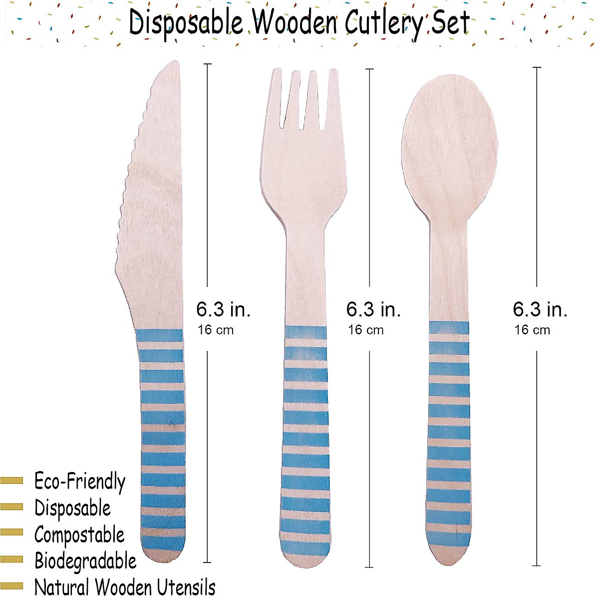 Blue Striped Birthday Party Supplies, Baby Shower Dinnerware Set, Paper Plates, Napkins, Cups and Wooden Cutlery (Serves 24, 192 Pieces), MP03