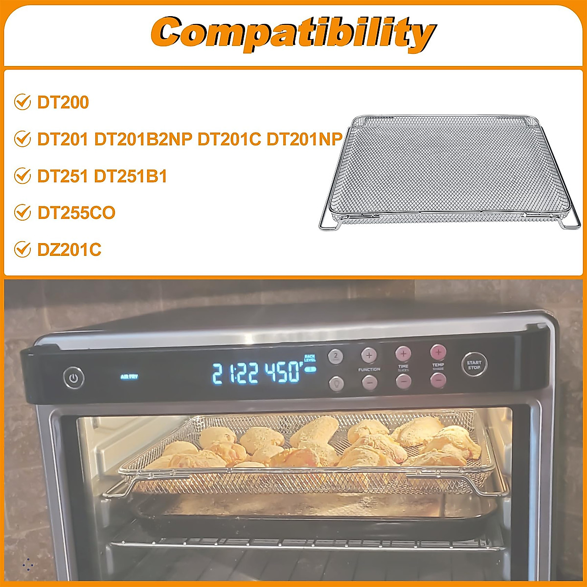 WARDFYT Air Fry Basket Replacement Compatible with Ninja Foodi Smart XL Pro Air Fry Oven, Replacement Mesh Basket for Ninja Foodie 10-in-1 Air Fryer, DT251 DT200 DT201 DT255CO DZ201C, Steel, Silver