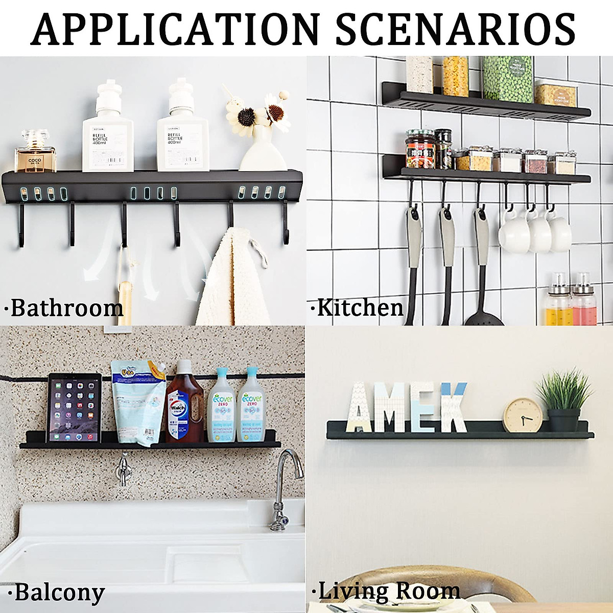 hotwolf 10Pack Stainless Steel J Shaped Hooks,Black Wire Rack Hooks,Heavy Duty S Hooks,Multi Purpose Storage Hooks,Hanging Metal Hooks for Kitchenware Towels Handbag