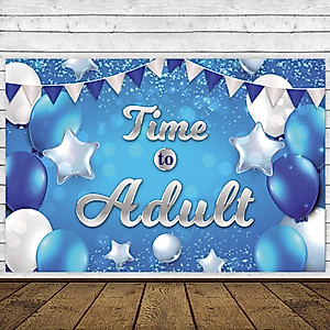 Time to Adult Happy 18th Birthday Banner Decorations Blue and White Stars Balloons Confetti Cheers to 18 Years Old Cheers to Adult Theme Decor for Girls Boys 18th Birthday Party Favors Supplies