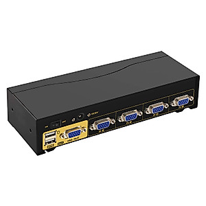CKLau 4 Port 450MHz USB Auto VGA KVM Switch with Audio and Cables, Monitor Switch for Multiple Computers Support Windows, Linux, Mac, Debian, Ubuntu, Fedora, Raspbian, Ubuntu