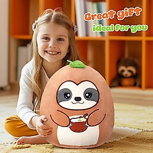 Glow Guards 12'' Sloth Plush Pillow Cute Sloth Stuffed Animal Pillow Soft Sloth Plush Toy Stuffed Animals Cushion Birthday Gift for Boys Girls Kids,Sloth Holding Coconut