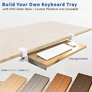 VIVO Clamp and 12 inch Rail Set for DIY Custom Wooden Keyboard Trays (Tray Not Included), Under Desk Pull Out Slider Track with Extra Sturdy C-clamp Mount System, White, MOUNT-RAIL02W