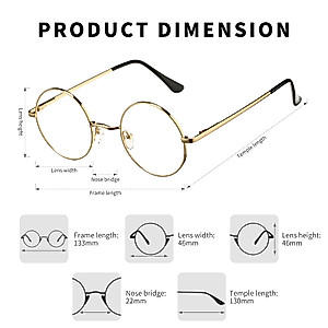 Pro Acme Non Prescription Clear Lens Glasses Retro Small Round Metal Frame (Gold)
