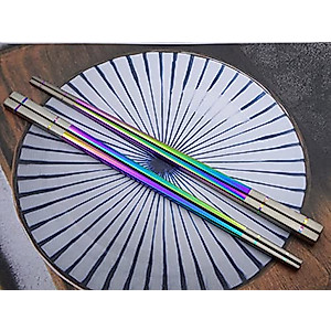 Albino Monkey Reusable Chopsticks - Extra Long 9" - 5 Pairs per Pack - Made of Food-Safe Stainless Steel - Holographic Design - Asian Dining Utensils for Home Kitchen & Restaurants - Nice Giftable Box