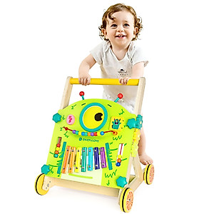 Wooden Baby Walker Baby Push Walker Sit-to-Stand Learning Walkers for Baby Toddlers Baby Walker Activity Center Toys Multifunctional Montressori Educational Toy for Boys & Girls