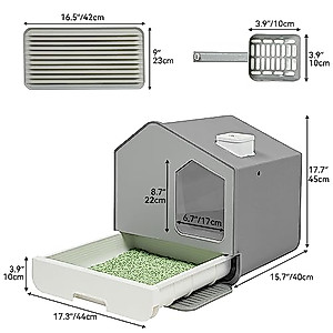 YITAHOME Extra Large Enclosed Cat Litter Box with Mat and Litter Scoop, Odorless Anti-Splashing XL Covered Hooded Cat Box, No Installation Needed
