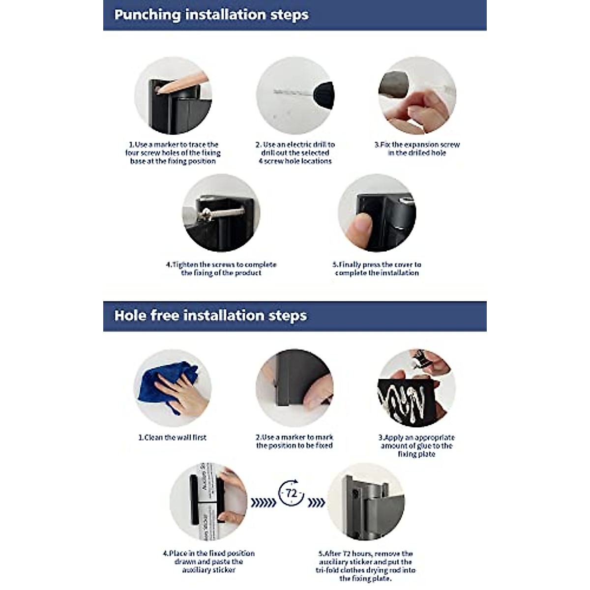 Wall Mounted Clothes Hanger Rack, Retractable Clothes Drying Rack Folding Indoor, Laundry Drying Rack, Space Saver Clothes Rack,Collapsible(Tri-Fold),with 18 J-Hooks Laundry Rack Black