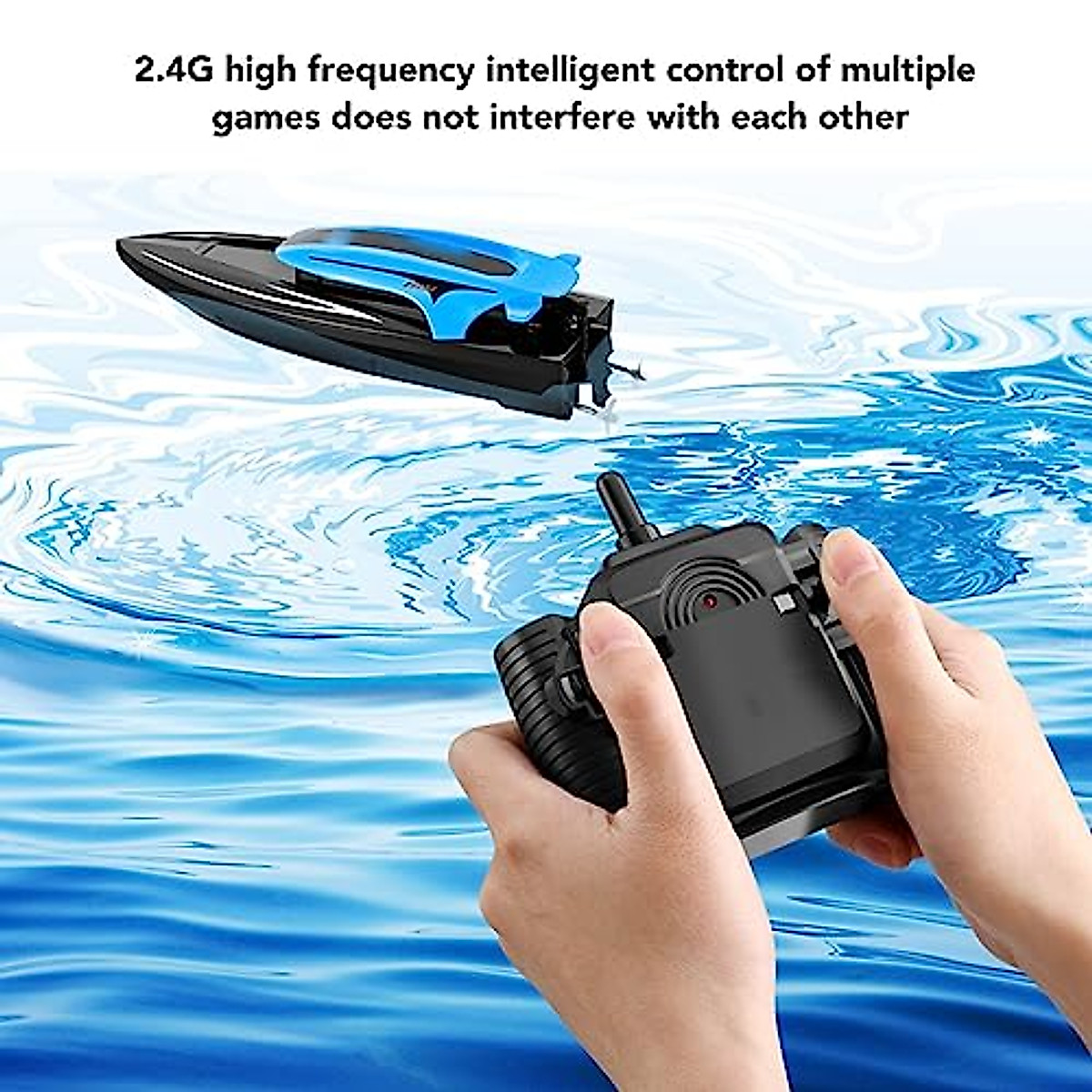 Jeanoko RC Boat, Powerful 4CH LED Light RC Boats Toy High Speed with Remote Control for Lakes