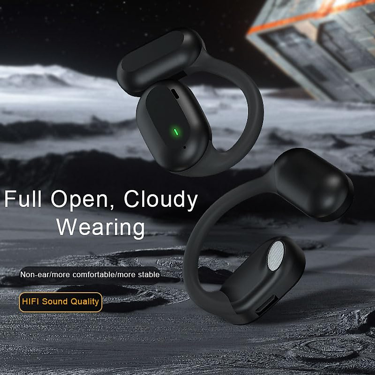 CHUYI Single Open Ear Air Conduction Headphones [Only Right Ear], Ultra-Light Wireless Bluetooth 5.2 Noise Cancelling Earphone with Earhooks, Sports Business Headset with 16hrs Play Time (Orange)