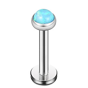 Ruifan 3mm Opal Jeweled Internally Threaded Stainless Steel Labret Monroe Lip Ring Tragus Helix Earring Stud 16G 1/4" 6mm 4PCS