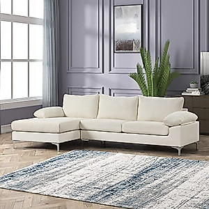 Casa Andrea Milano Luxury Modern Large Boucle L-Shape Sectional Sofa, with Extra Wide Chaise Lounge Couch