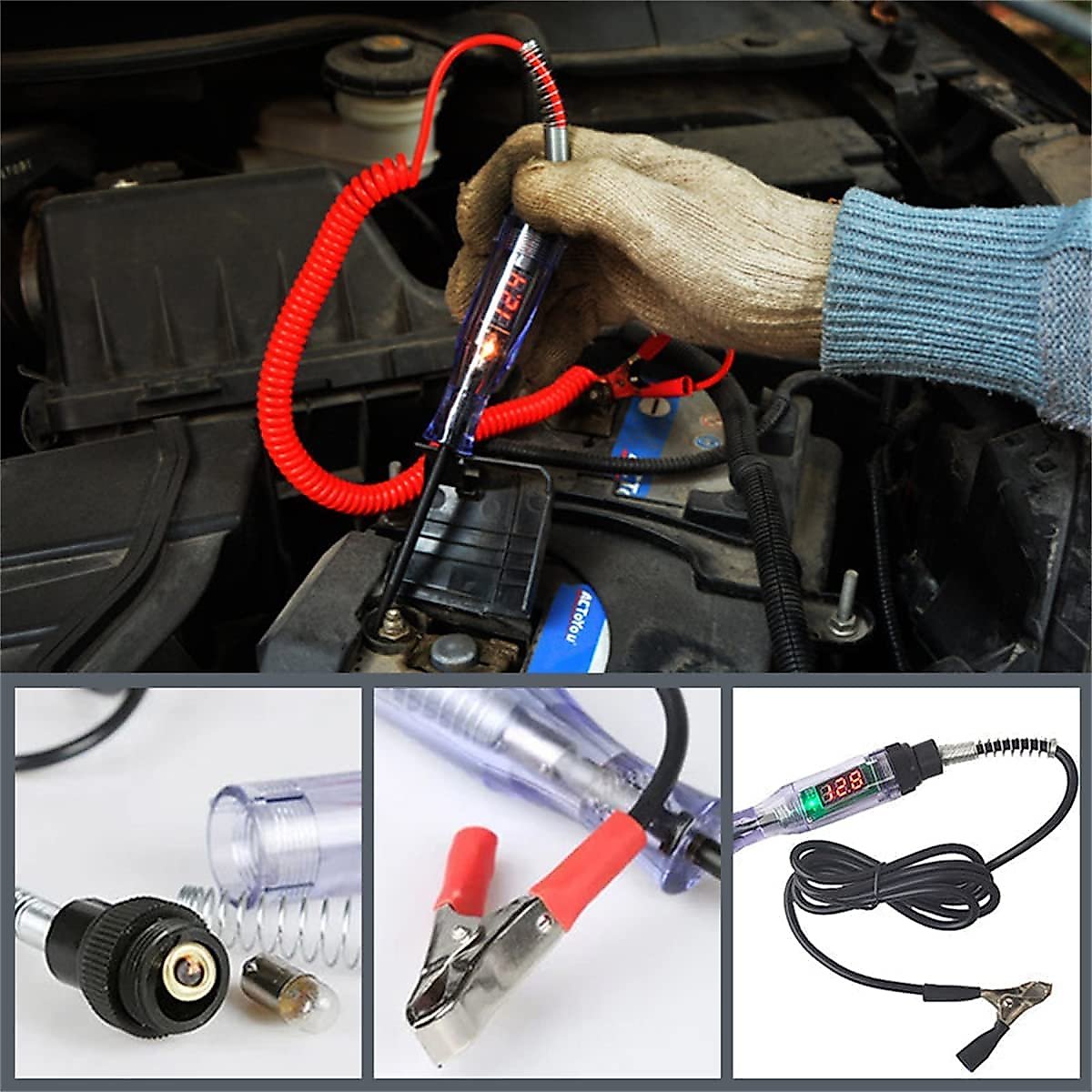 2023 Car Truck Circuit Test Pen -【New Version】Circuit Tester, 3-70V DC Digital LED Circuit Tester, Heavy Duty Light Tester w/ Voltmeter & Spring Wire, Get Result Only Just in 3s (RED - (3-24V))
