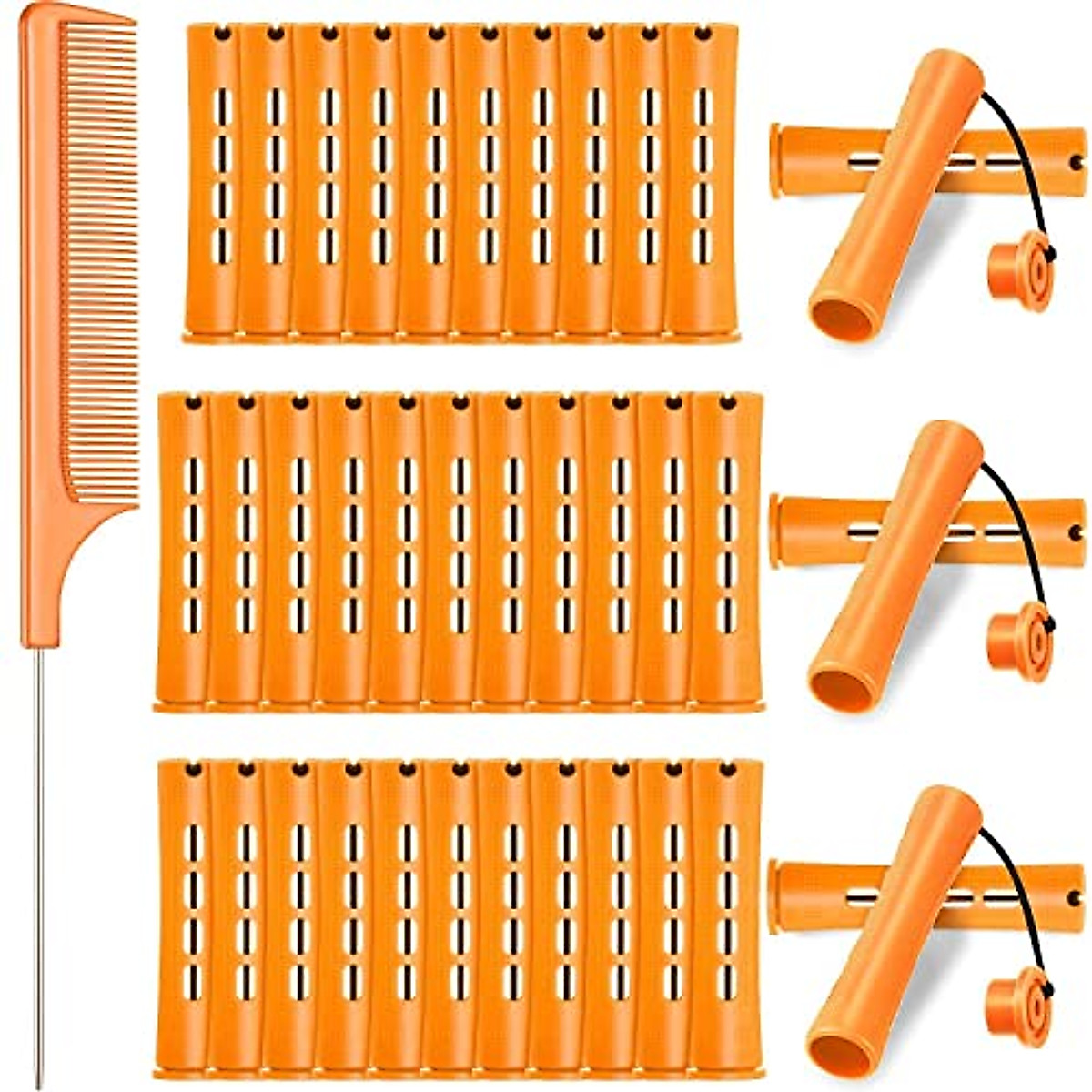 36 Pieces Cold Wave Rod Hair Perm Rods Hair Rollers Perming Rods Curlers with Steel Rat Tail Comb for Hairdressing Styling (Orange, 0.87 Inch)