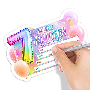 Simimi Art 7th Birthday Invitation Cards with Envelopes, Girl Balloon Theme, 30 Pack, 6.06 x 4 Inch