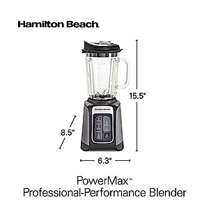 Hamilton Beach PowerMax Professional-Performance Blender for Shakes and Smoothies, Puree and Ice Crush, 48oz BPA-Free Glass Jar, 1680 Watts, Stainless Steel Blades (58600)