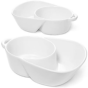 LE TAUCI Chip and Dip Bowls, Anti-Soggy Cereal Bowl, Soup and Side/Cracker Bowls Sets for Breakfast, Soup and Sandwich, Bread Dipping Bowls, Set of 2, White
