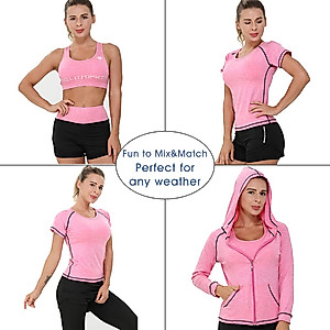 Workout Outfit Set for Women 5 Pieces Yoga Exercise Clothes with Sport Bra Shorts Leggings Shirt Jacket Athletic(Pink, L)
