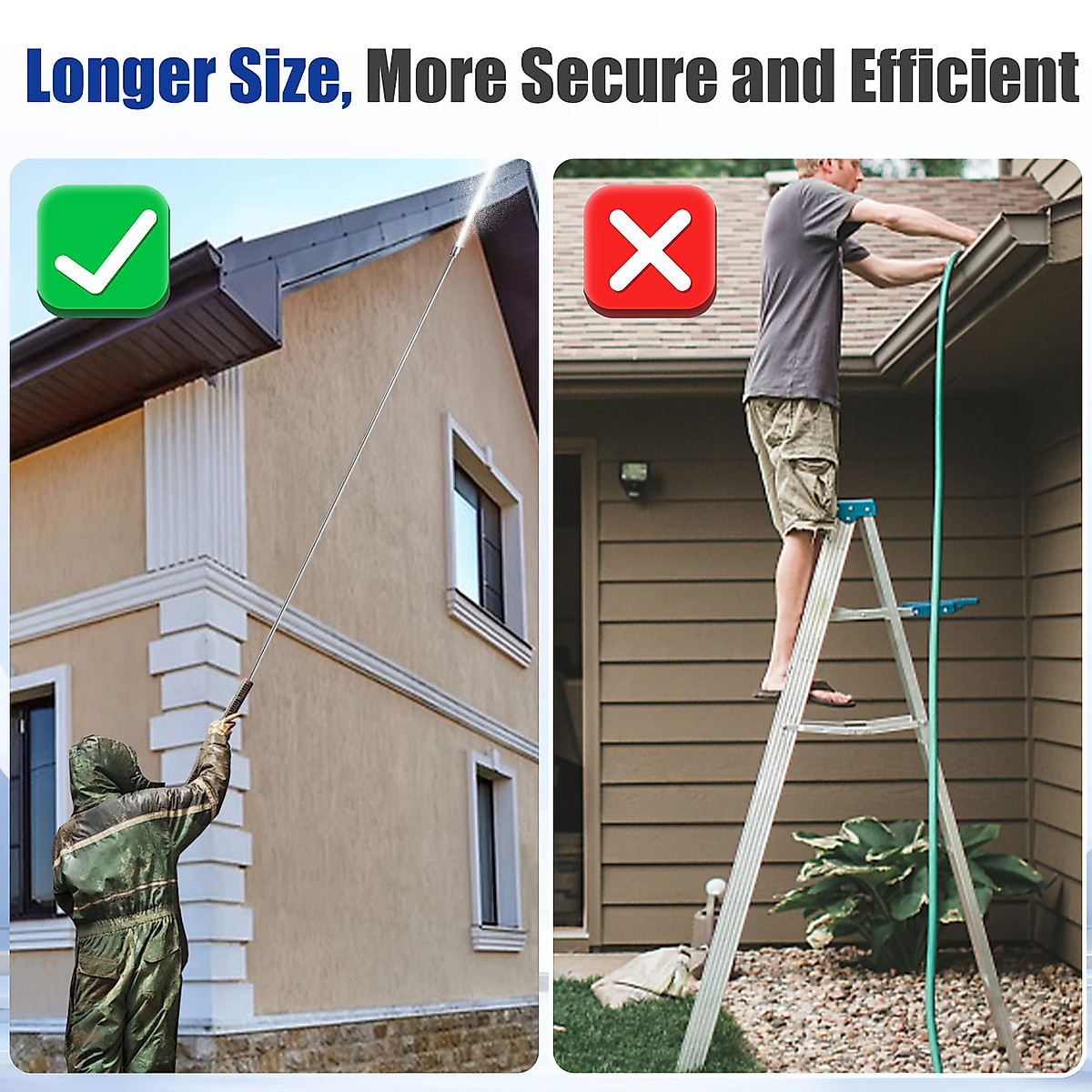 M MINGLE Pressure Washer Extension Wand - 120" Upgrade Power Washer Lance - Pressure Washer Accessories with 5 Nozzle Tips - 30°/90°/120° Curved Rod, 1/4" Quick Connect