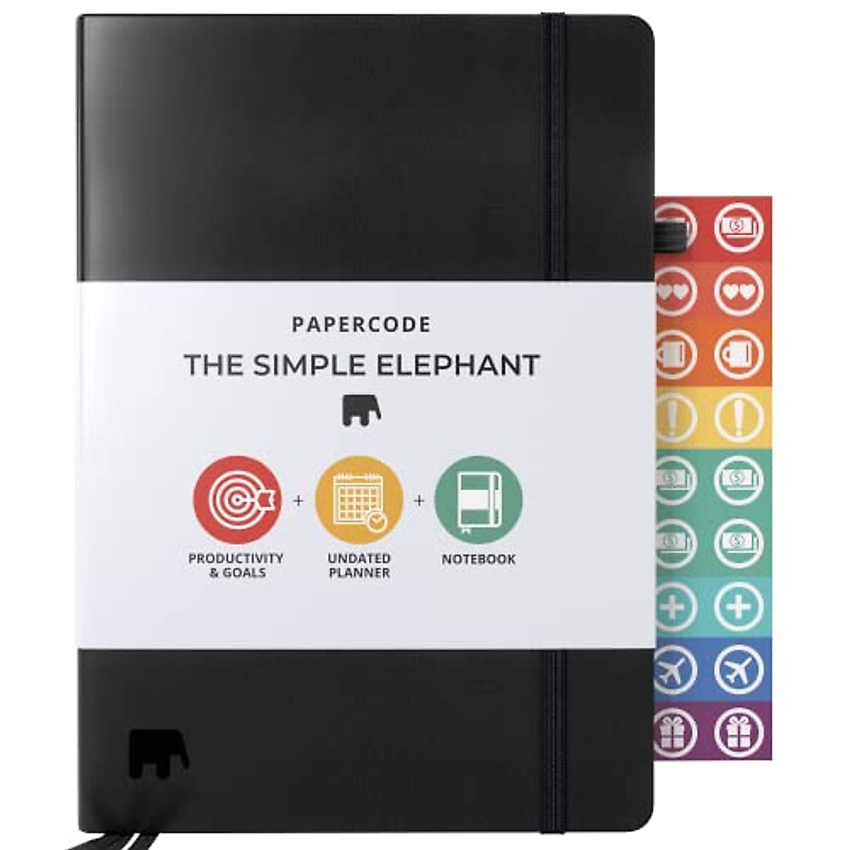Papercode Daily Planner 2023 - Simple Elephant Undated Daily, Weekly, and Monthly Calendar Planner for Productivity & Goal Setting, Black